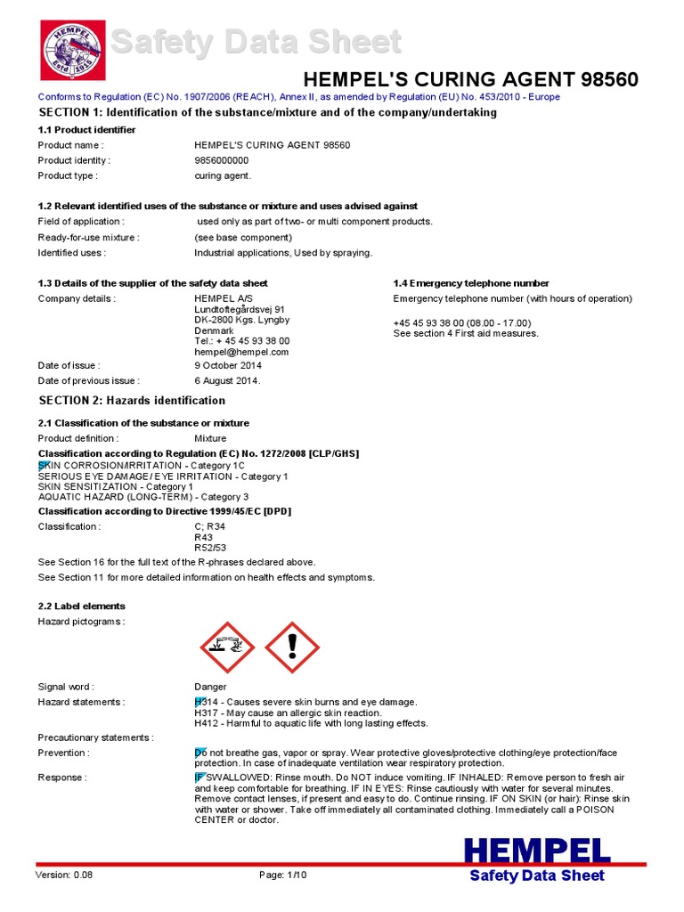 Hempel's Curing Agent MSDS | PDF | Toxicity | Personal Protective Equipment