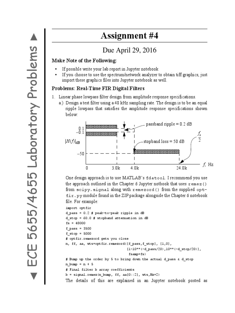 Assignment #4: Due April 29, 2016 | PDF | Filter (Signal Processing) | Applied Mathematics