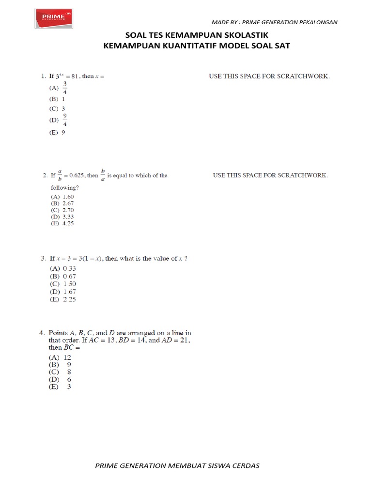 Soal TPS Kuantitatif Model Soal Sat (20 Soal) | PDF