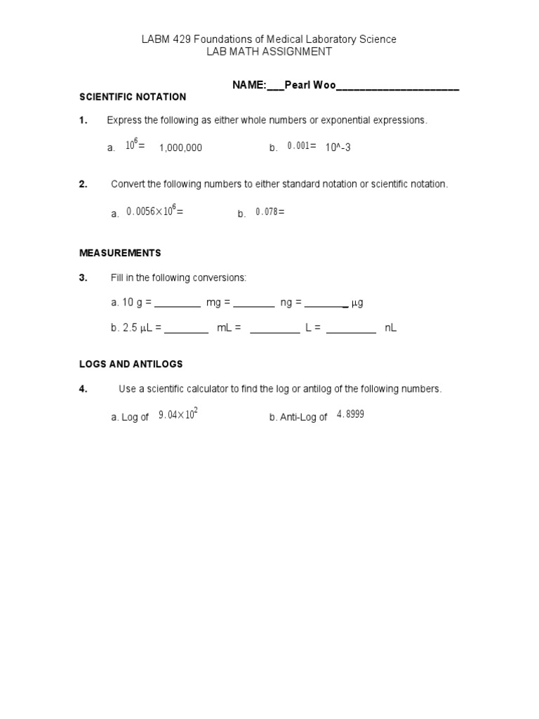 LABM 429 Foundations of Medical Laboratory Science Lab Math Assignment ...