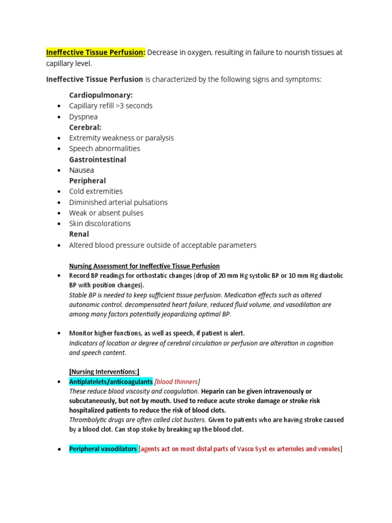 Ineffective Tissue Perfusion | PDF | Vasodilation | Blood Pressure
