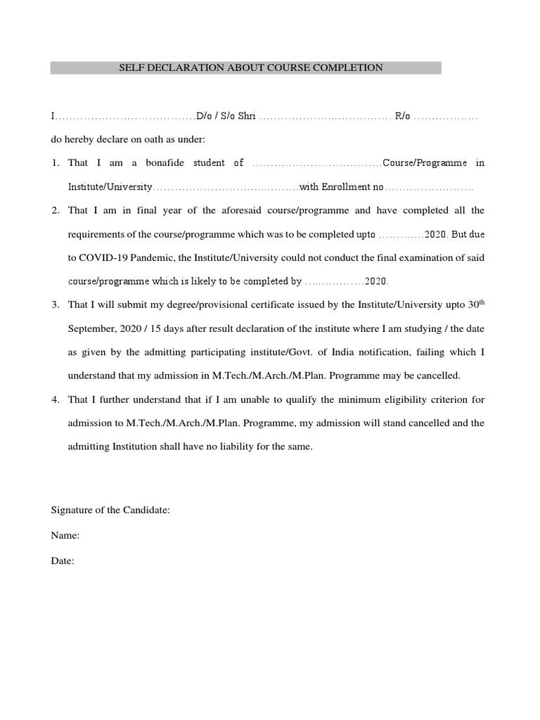 Course Completion Self Declaration Form | PDF