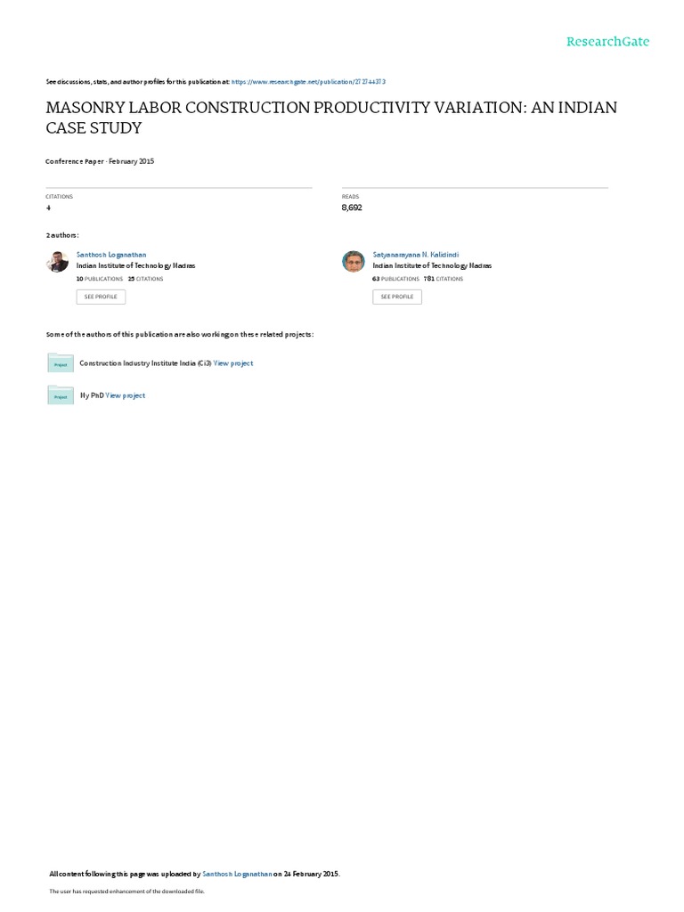 Masonry Labor Construction Productivity Variation: An Indian Case Study ...