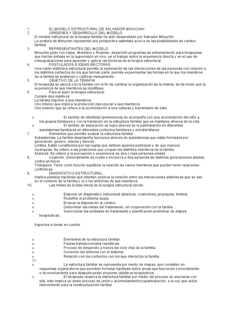 Modelo Estructural de Minuchin en Terapia Familiar | PDF | Evaluación ...