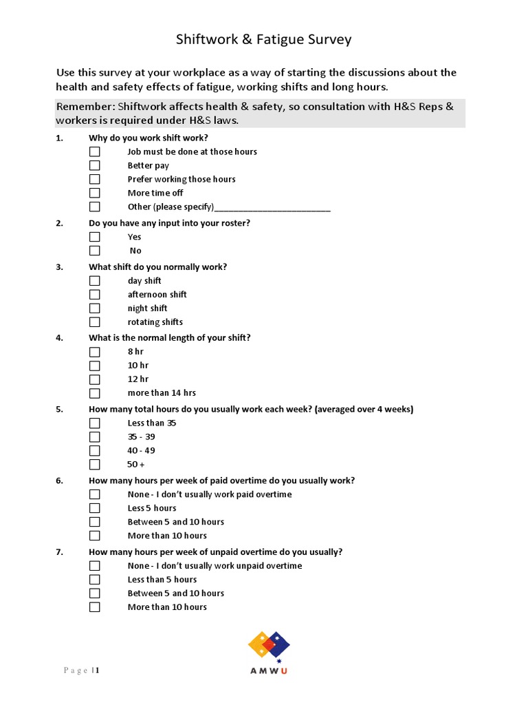 Shiftwork Fatigue Impact Survey | PDF | Shift Work | Determinants Of Health