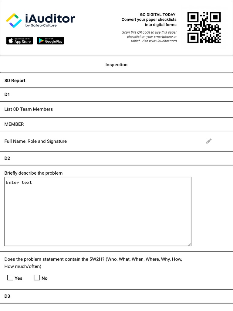 8D Report Template Checklist - SafetyCulture | PDF | Business