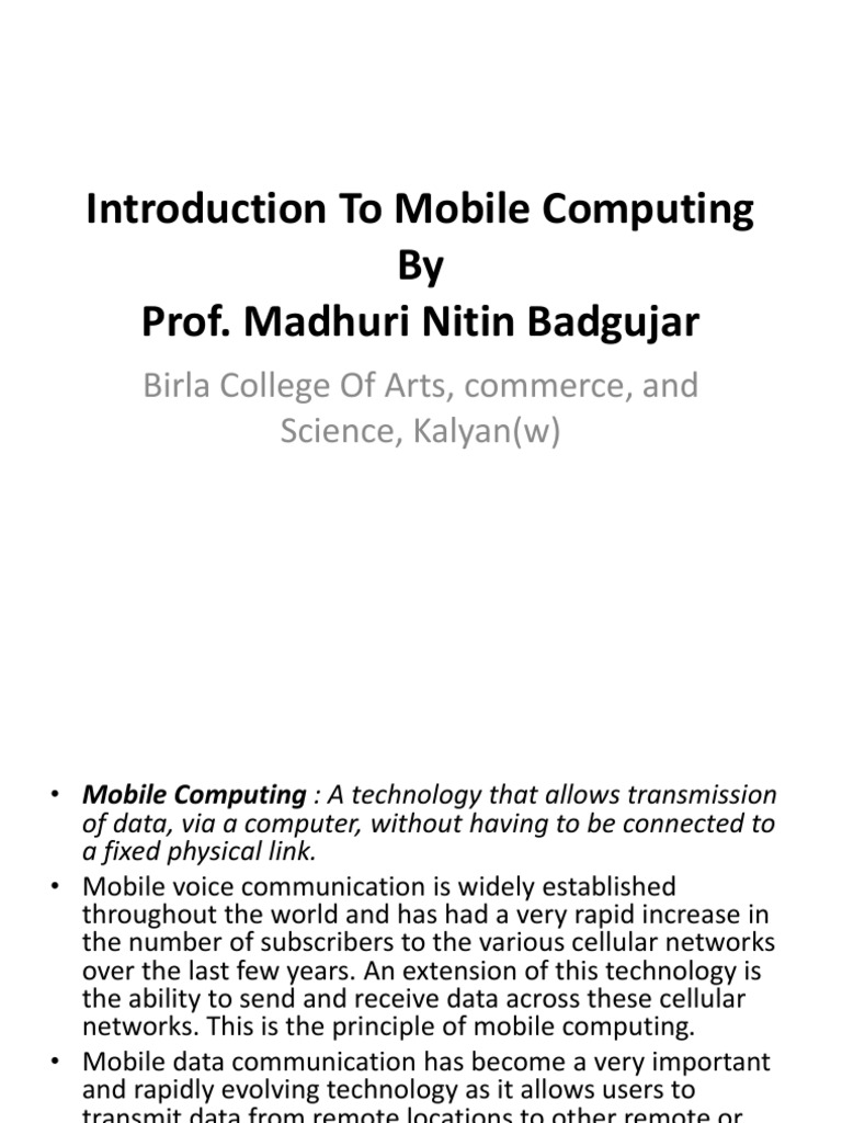 Introduction To Mobile Computing: A Concise Overview | PDF | Wireless ...
