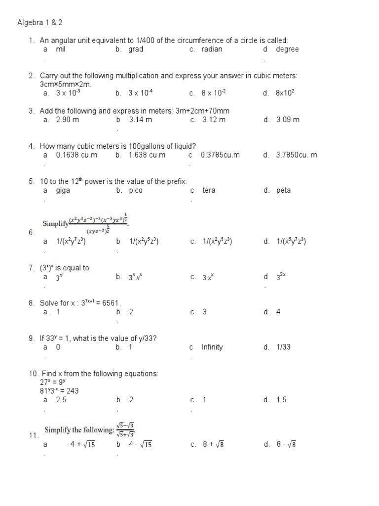 Algebra | PDF | Numbers | Electrical Resistance And Conductance