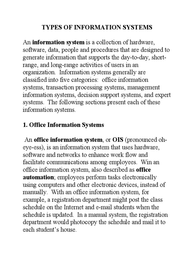 Types of Information Systems | PDF | Artificial Intelligence ...