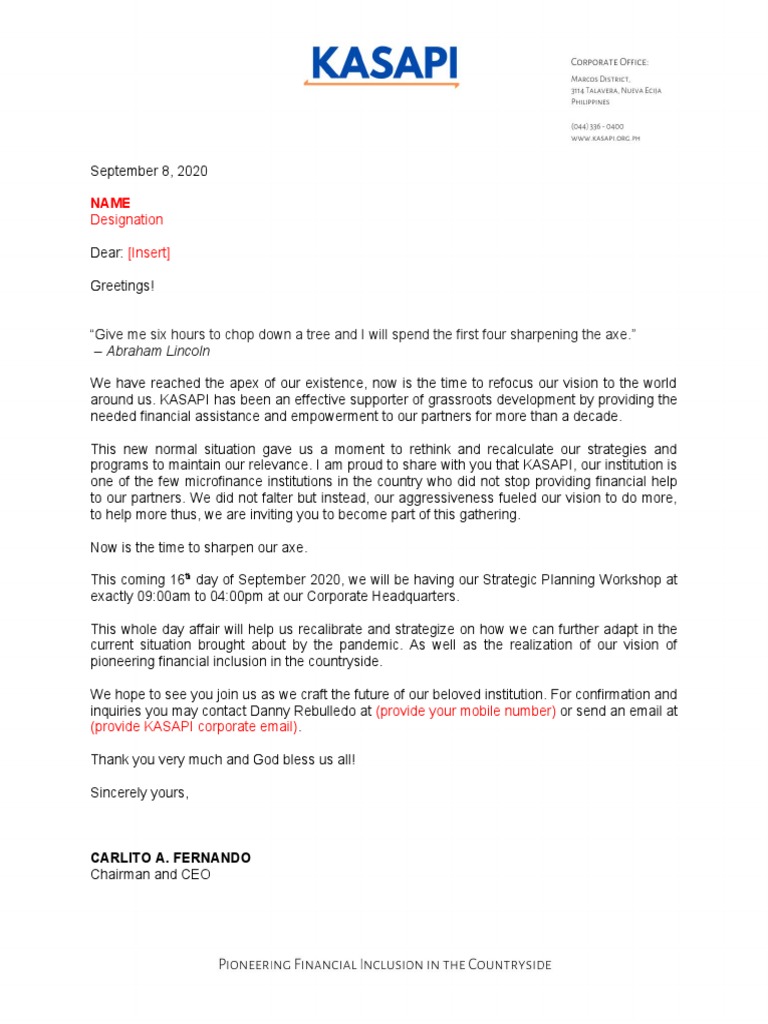 KASAPI Strategic Planning Workshop Invite | PDF