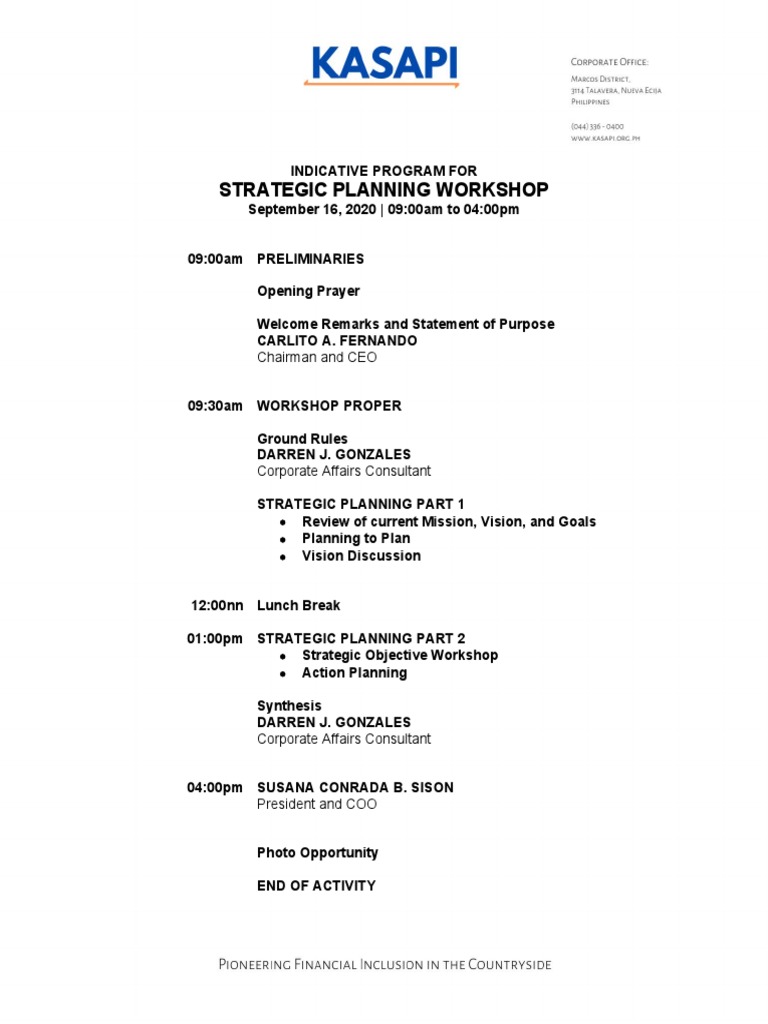 Indicative Program for Strategic Planning | PDF | Career & Growth