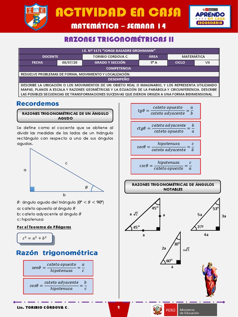 SEMANA 14 - RAZONES TRIGONOMÉTRICAS II (5to MATEMÁTICA) | PDF ...