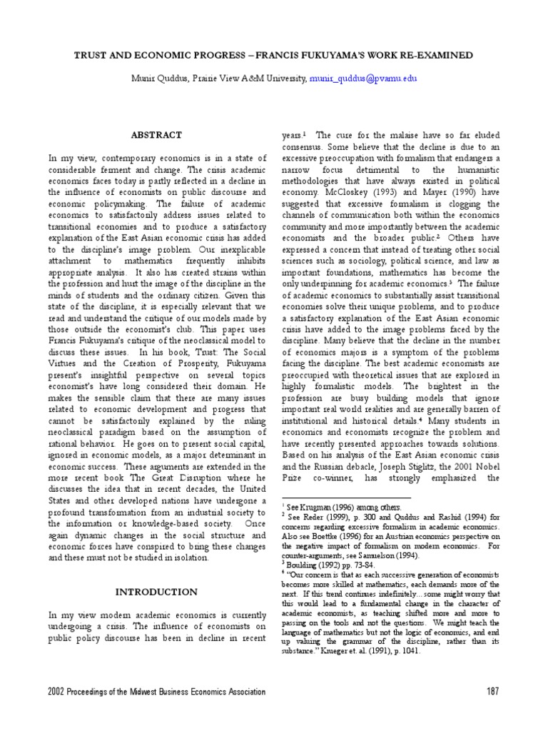 Trust and Economic Progress | PDF | Social Capital | Neoclassical Economics