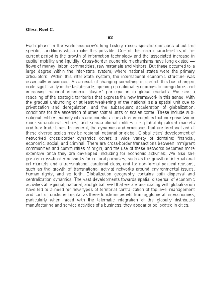 Reflection Paper 2 | PDF | Globalization | Market (Economics)