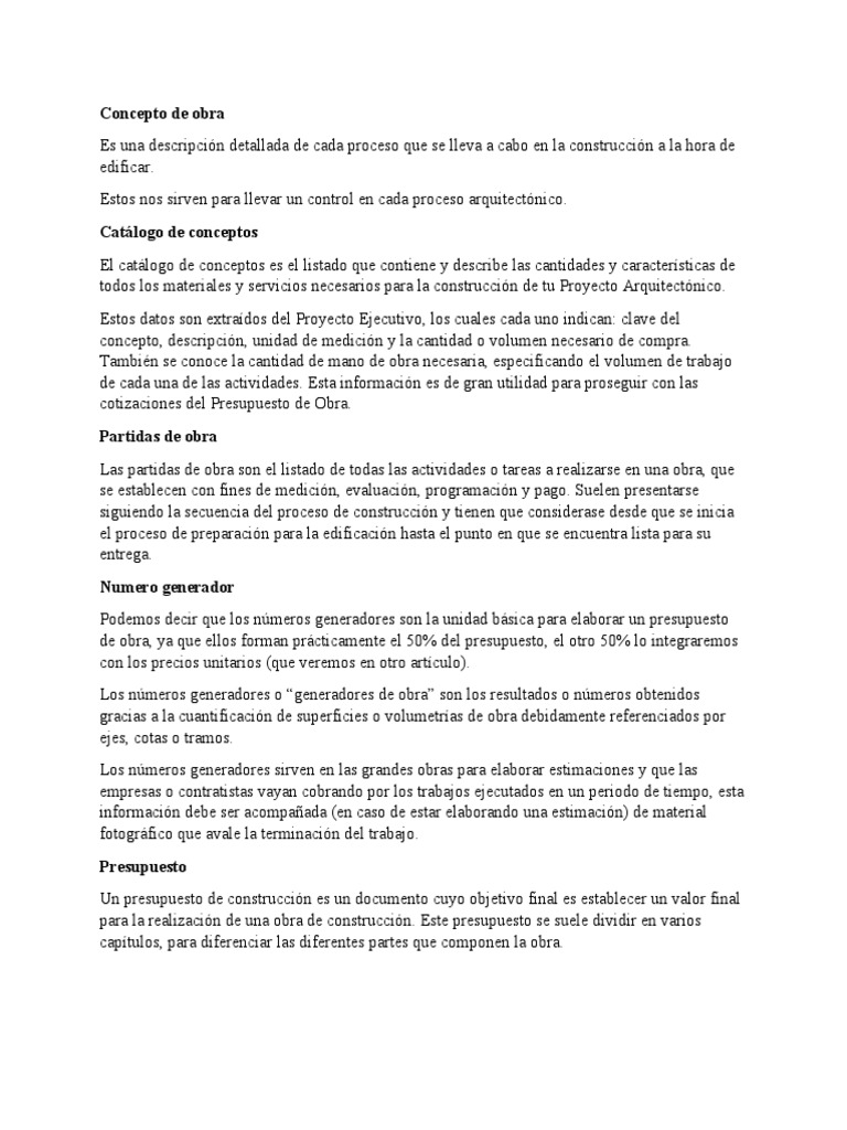 Conceptos Clave en Construcción de Obras | PDF | Finanzas y dinero