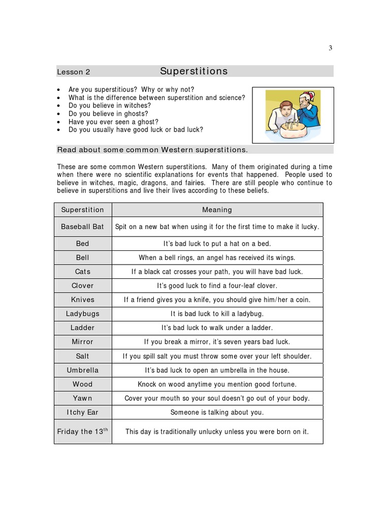 Superstitions: Lesson 2 | PDF | Luck | Superstitions