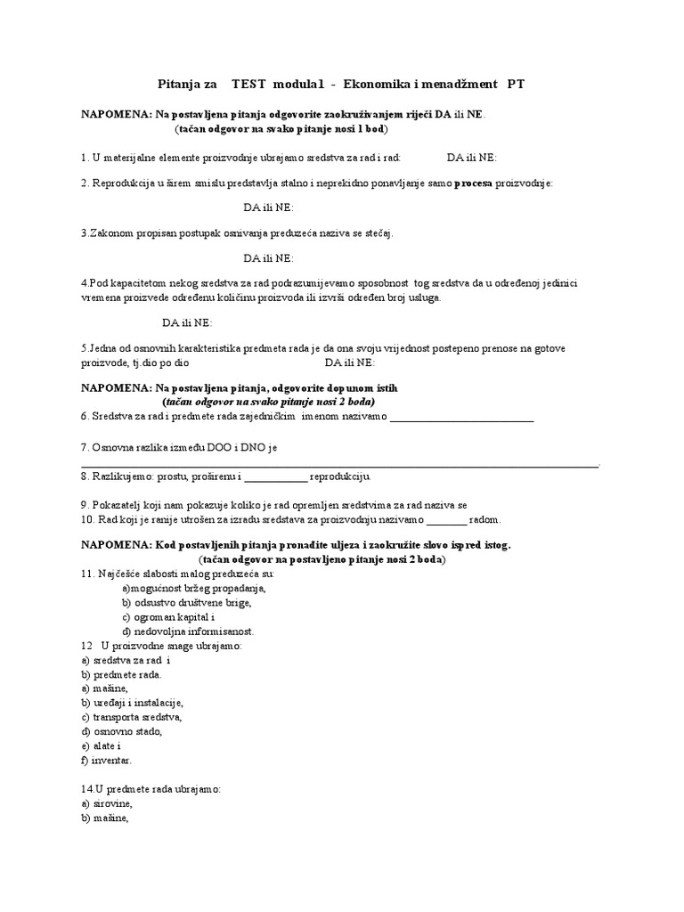 Pitanja Za TEST Modula1 Prehrambeni Teh | PDF