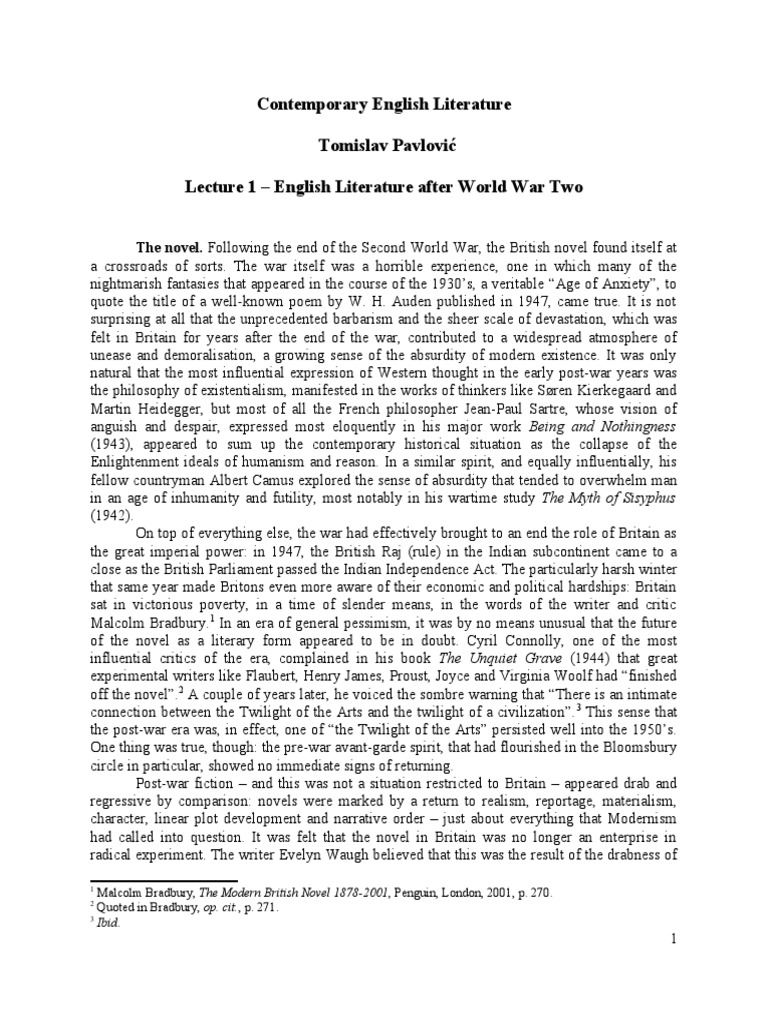 Lecture 1 - English Literature After WWII | PDF | Poetry | Science
