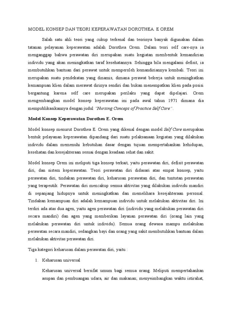 Model Konsep Dan Teori Keperawatan Dorothea E. Orem | PDF