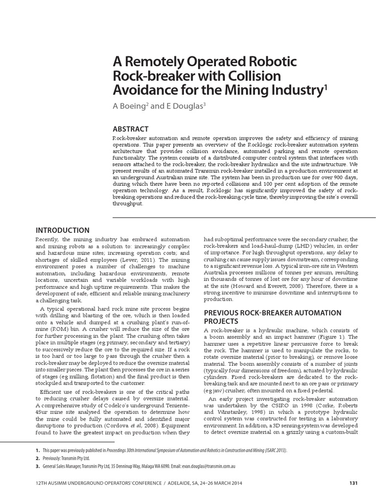 A Remotely Operated Robotic Rock-Breaker With Collision Avoidance For ...