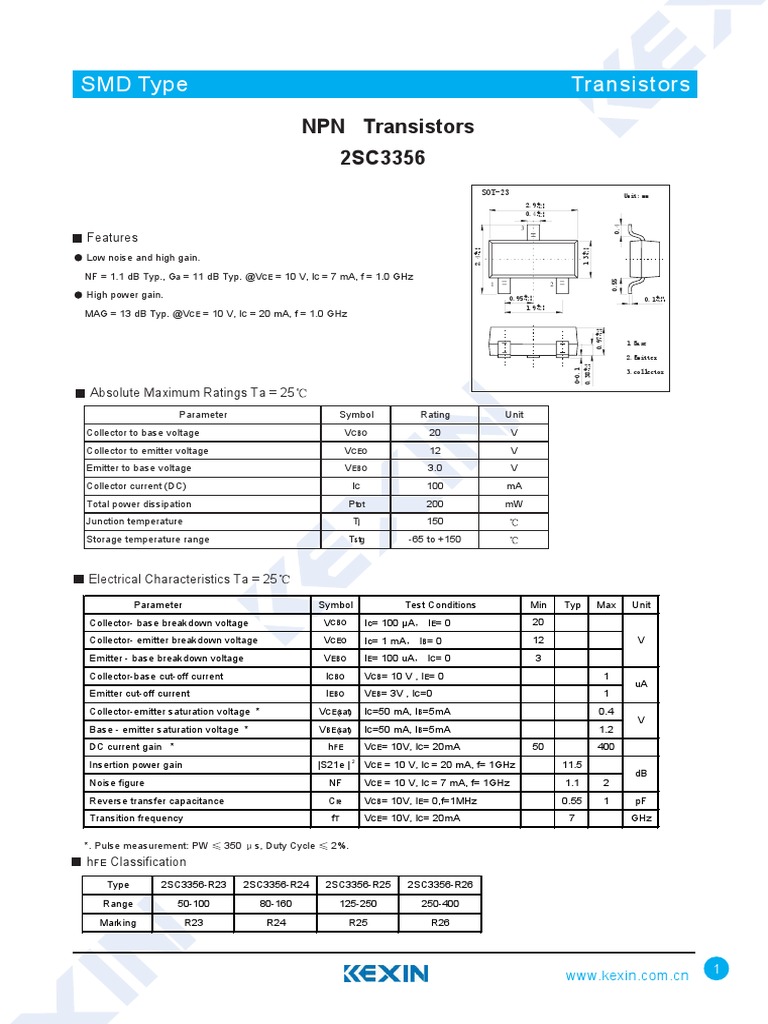 2SC3356 R25 PDF | PDF | Bipolar Junction Transistor | Electricity