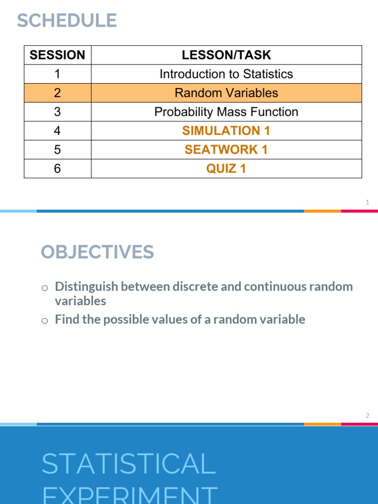 Schedule: Session Lesson/Task | PDF | Random Variable | Probability ...