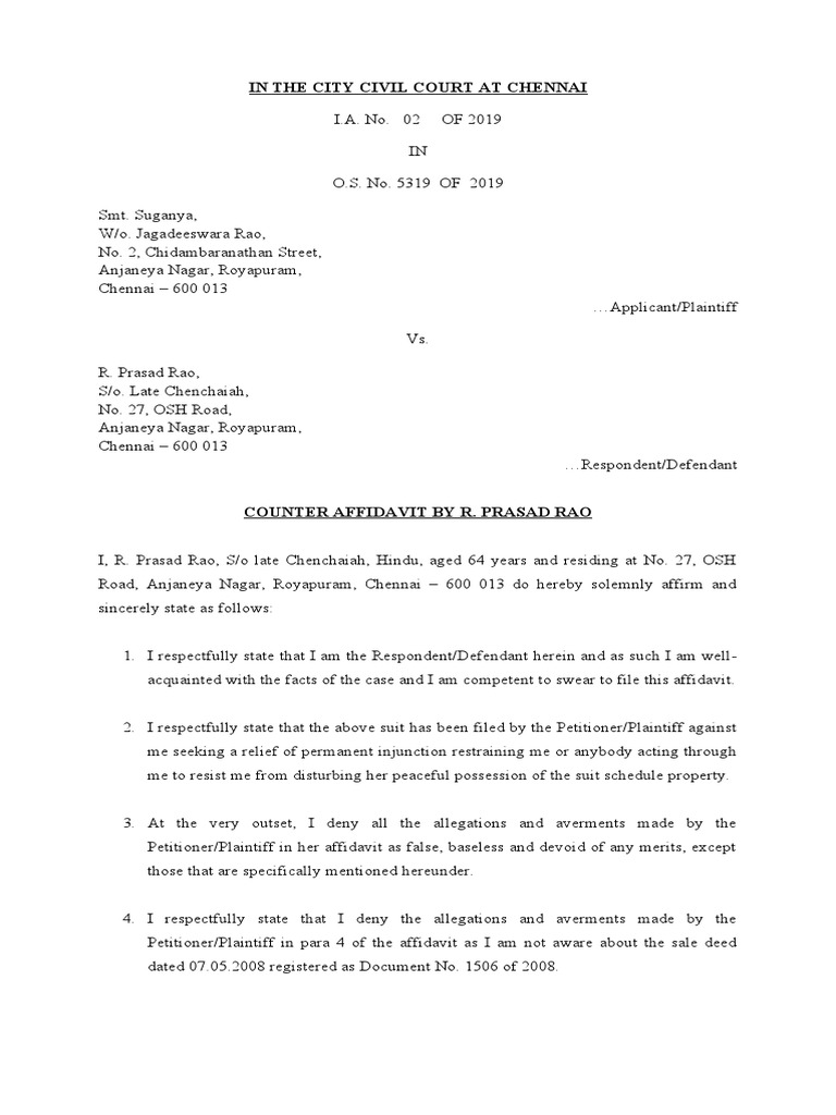 Counter Affidavit | PDF | Lawsuit | Complaint