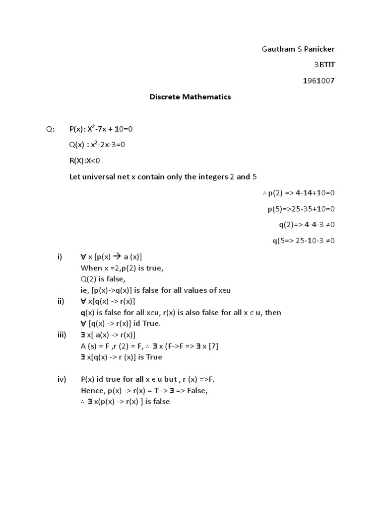 Discrete Math Logic and Functions Analysis | PDF