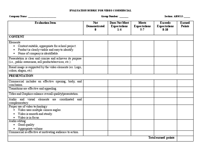 Commercial Ad Rubric | PDF