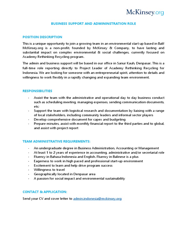 Business Support Role in Bali Startup | PDF | Career & Growth | Business