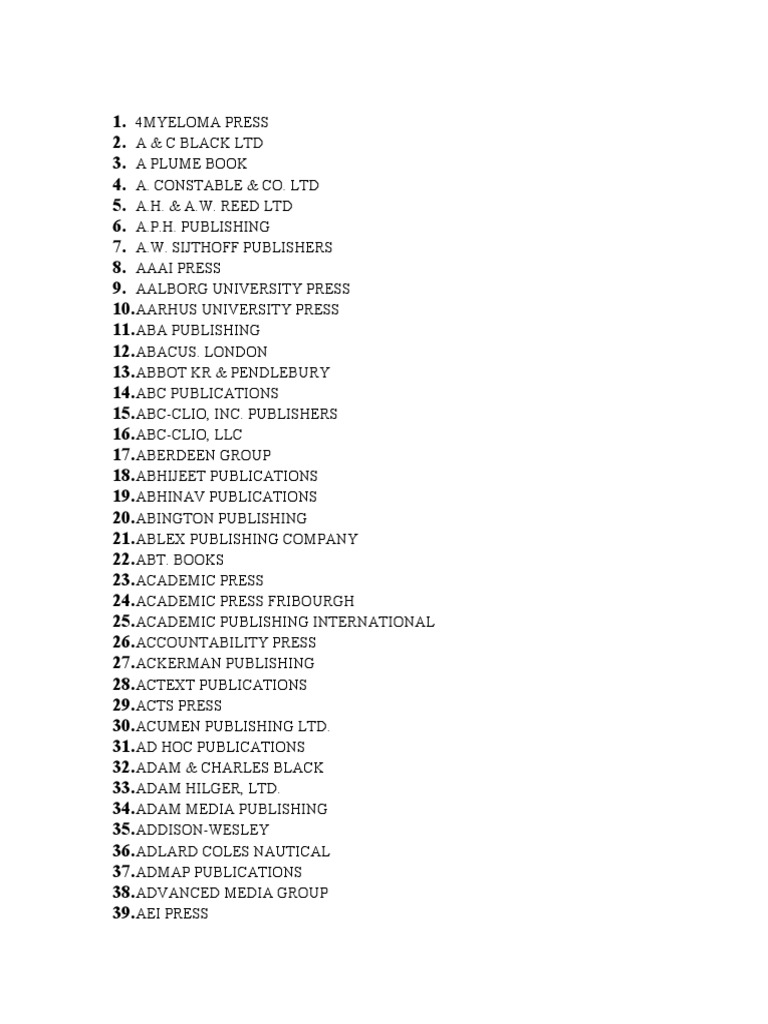 Comprehensive Publisher Directory | PDF | Publishing Companies Of North ...