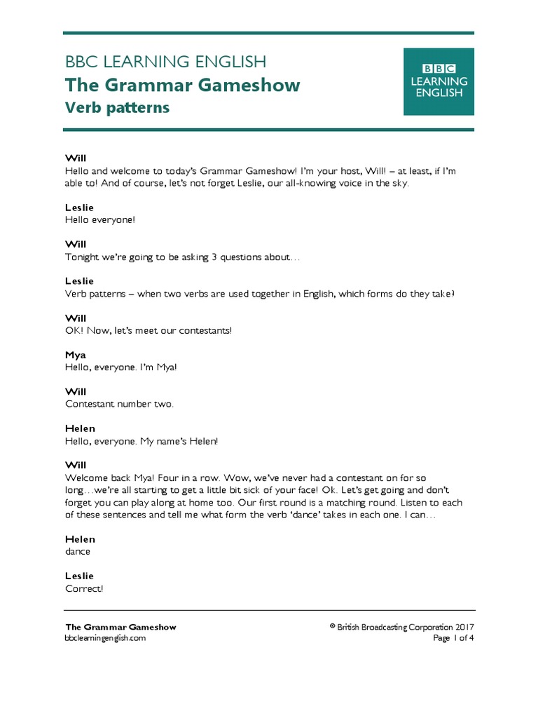 The Grammar Gameshow: BBC Learning English | PDF | Verb | Linguistic ...
