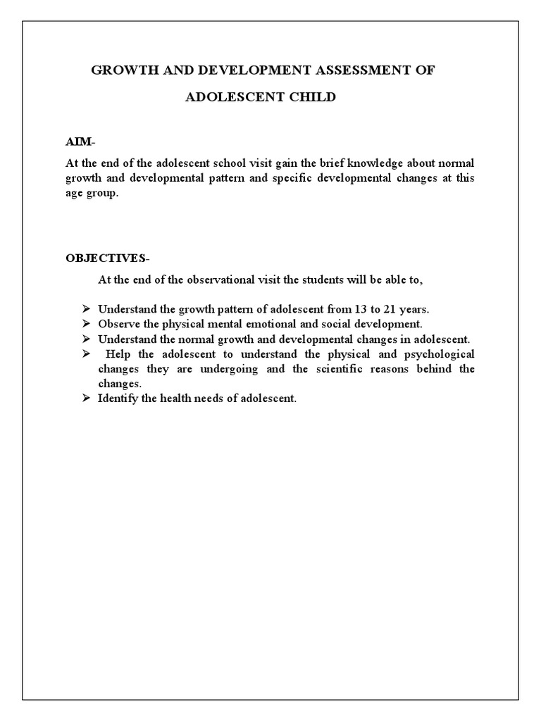 Assessment of Adolescent Child | PDF | Puberty | Adolescence