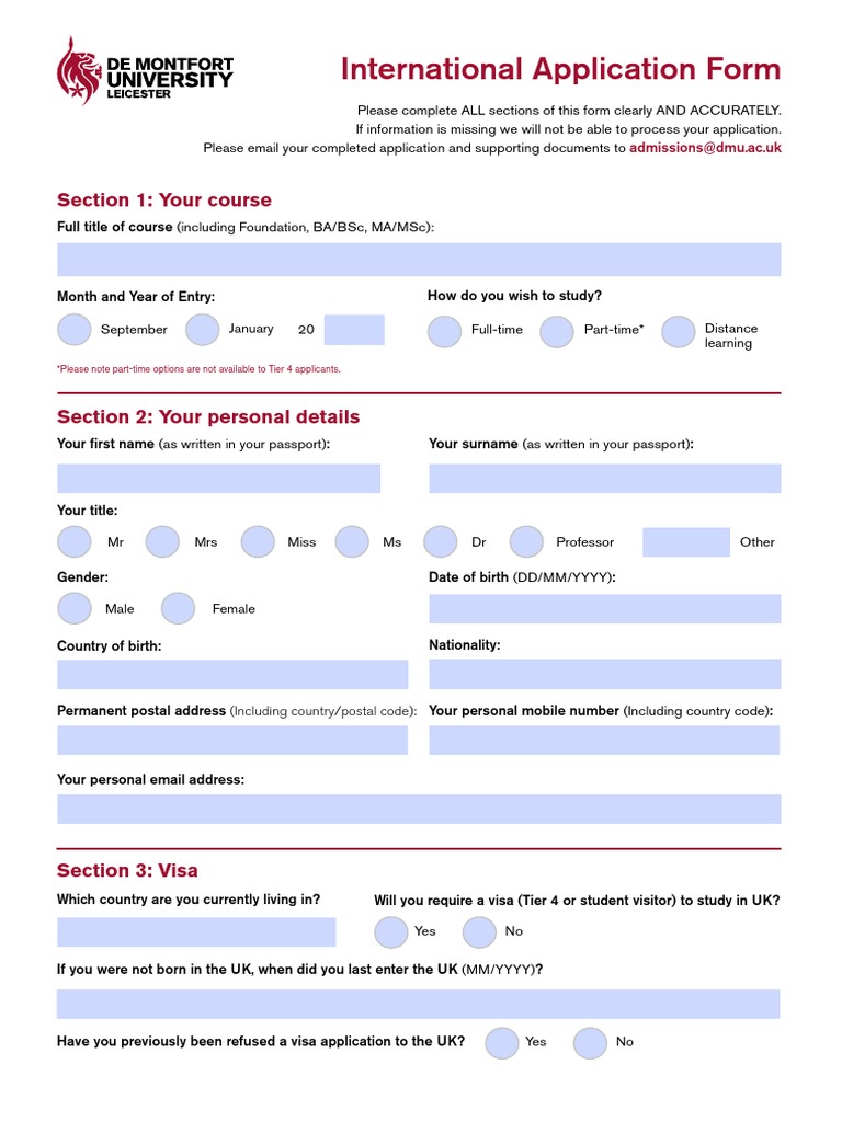 International Application Form: Section 1: Your Course | PDF | Travel ...