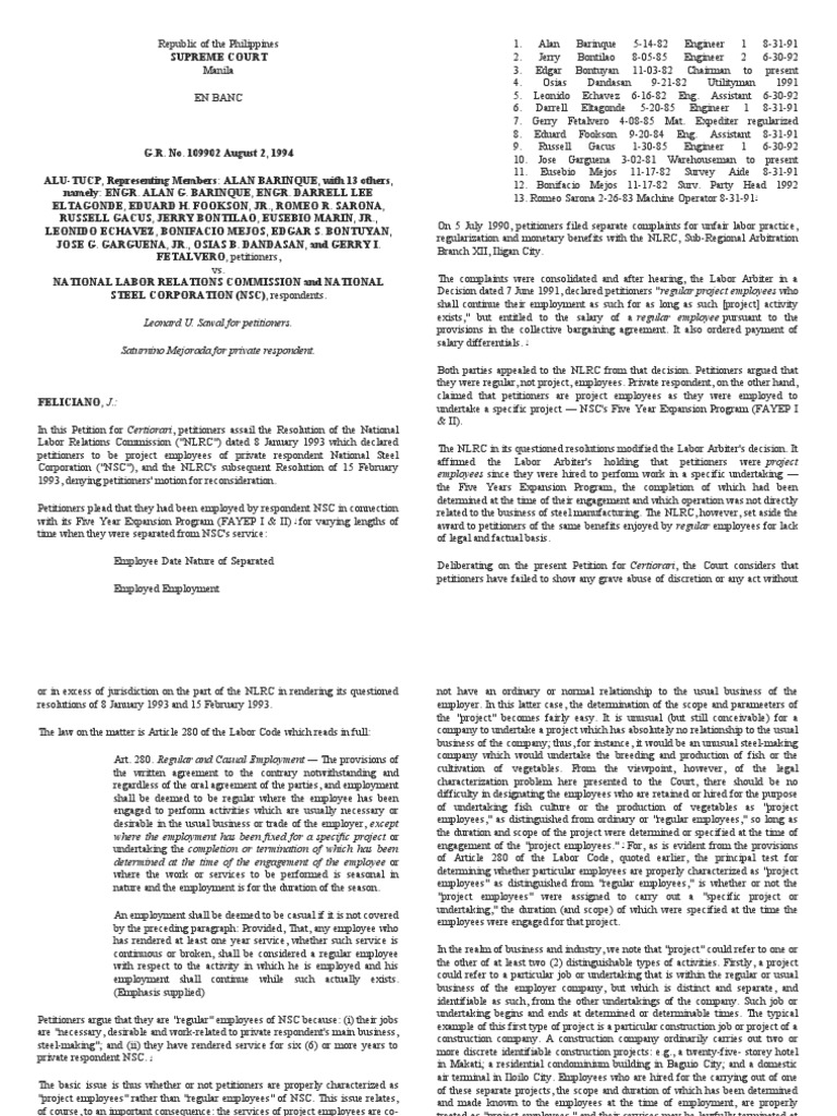 ALU-TUCP VS, NLRC, GR No. 21418 | PDF | Employment | Labour Law