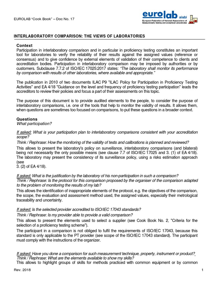 CookBook 17 Interlaboratory Comparison - Views of Laboratories - 11-2018 - Rev 2 PDF | PDF ...