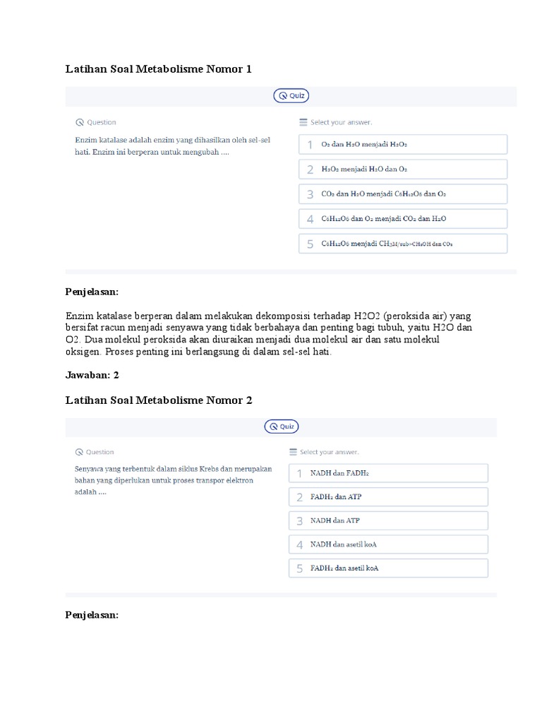 Calon Soal BAB II Metabolisme | PDF | Sains & Matematika