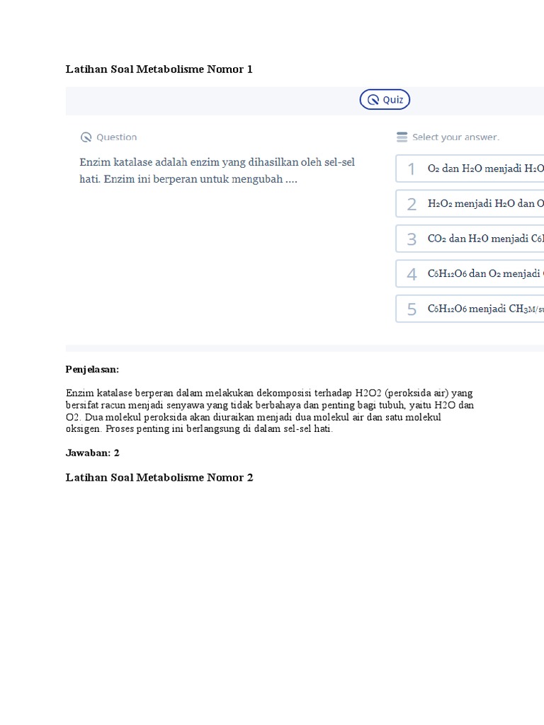 Latihan Soal Metabolisme Nomor 1 | PDF