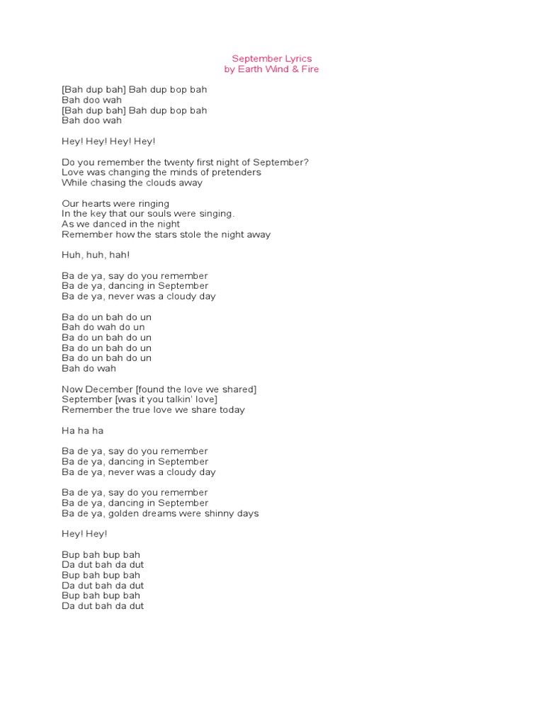 September Lyrics by Earth Wind & Fire | PDF