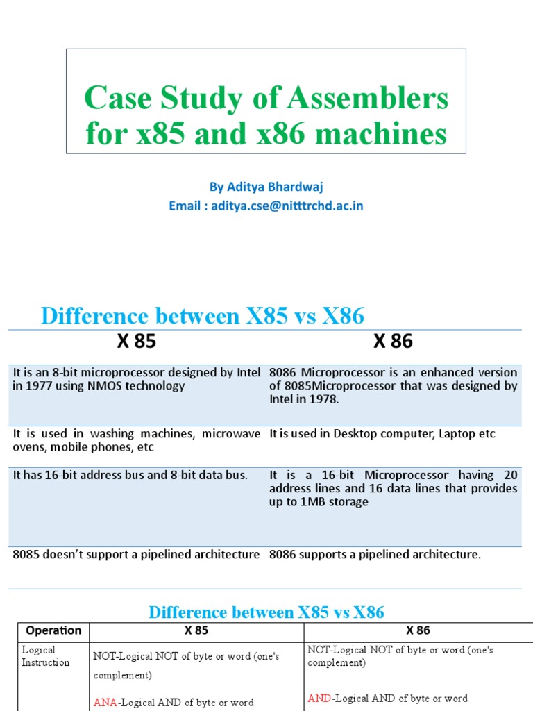 Case Study of Assemblers For x85 and x86 Machines: by Aditya Bhardwaj ...