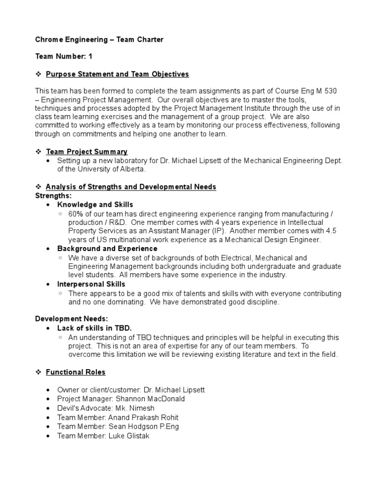 Chrome Engineering Team Charter Document | PDF | Consensus Decision ...