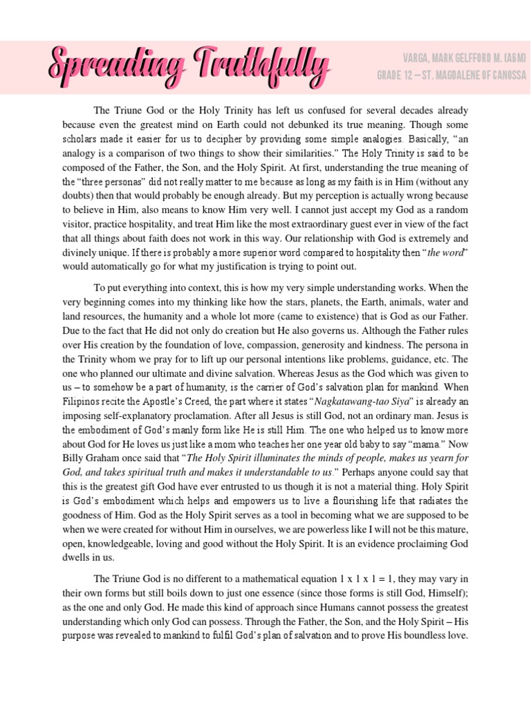 Holy Trinity Explanation Pdf Trinity God