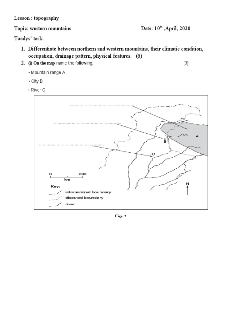 (I) On The Map Name The Following:: (3) - Mountain Range A - City B ...