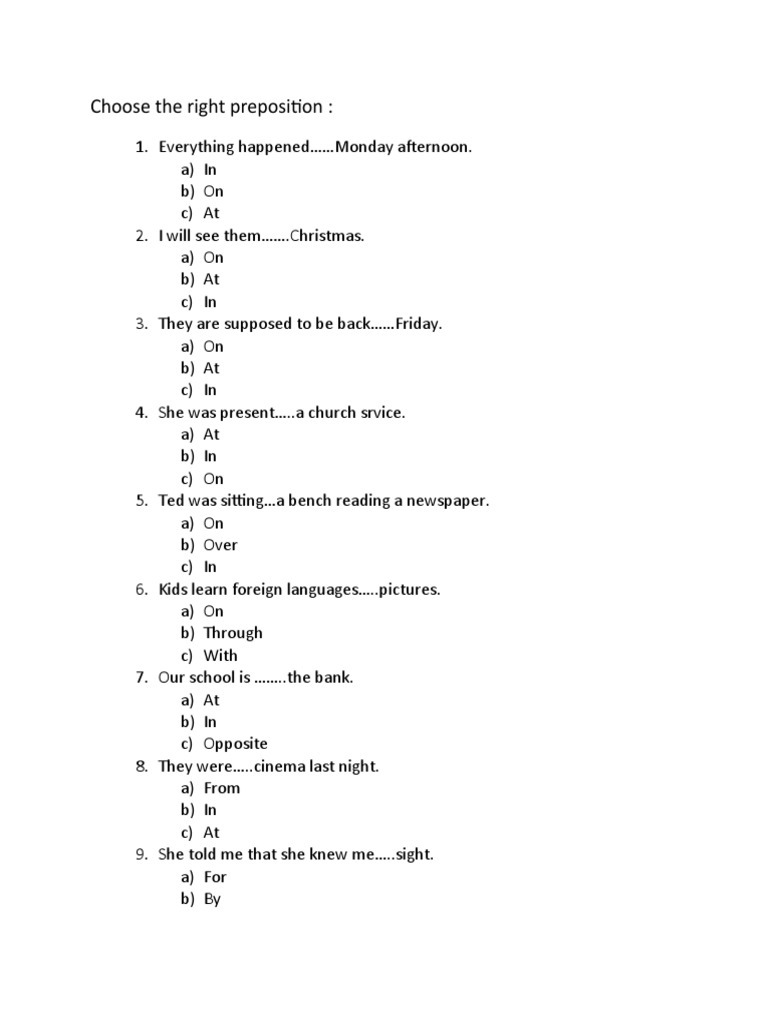 Choose The Right Preposition | PDF