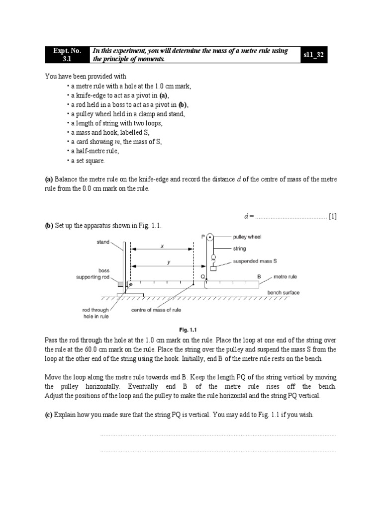 Expt. No. 3.1 s11 - 32: in This Experiment, You Will Determine The Mass ...