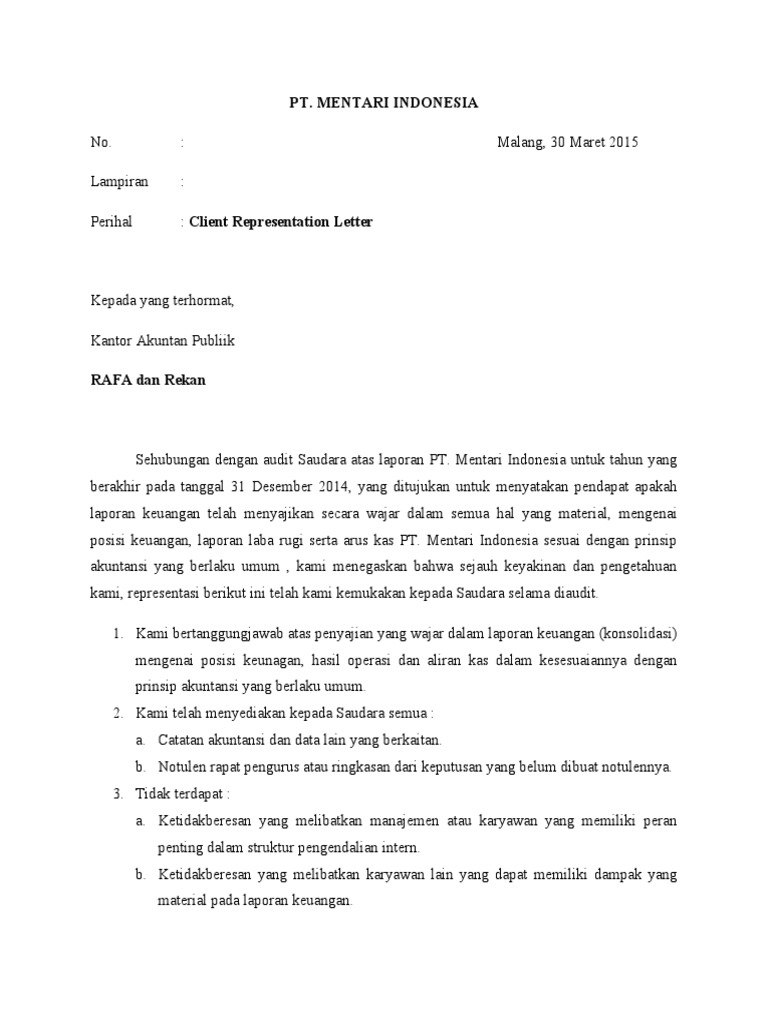 Client Representation Letter | PDF