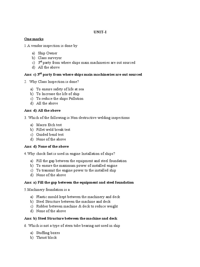 Unit-I One Marks | PDF | Ships | Pump