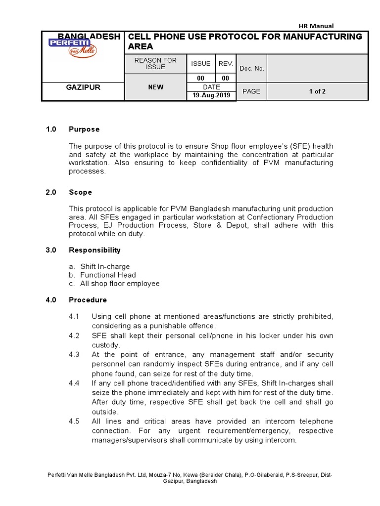 Cell Phone Policy for Manufacturing Safety | PDF | Public Sphere | Justice
