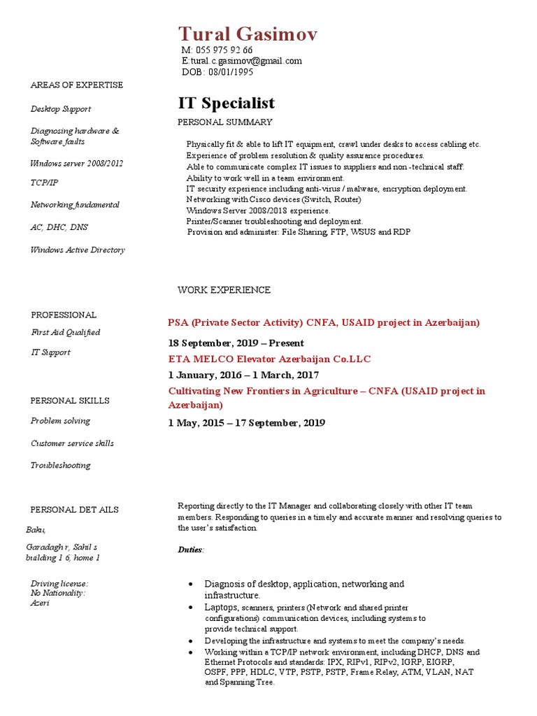 CV - Tural Gasimov | PDF | Domain Name System | Computer Network