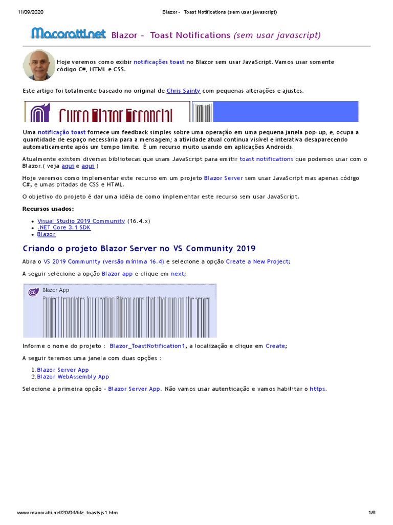 Blazor - Toast Notifications (Sem Usar Javascript) | PDF | Script Java | C Sharp (linguagem de ...